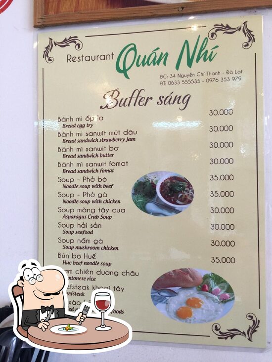 Menu at Quán Nhí Đà Lạt restaurant, Dalat