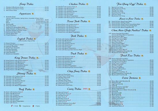 Menu at Wickersley Cantonese menue fast food, Rotherham