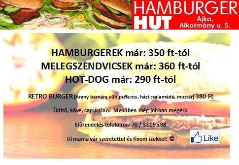 Menu at Hamburger Hut restaurant, Ajka