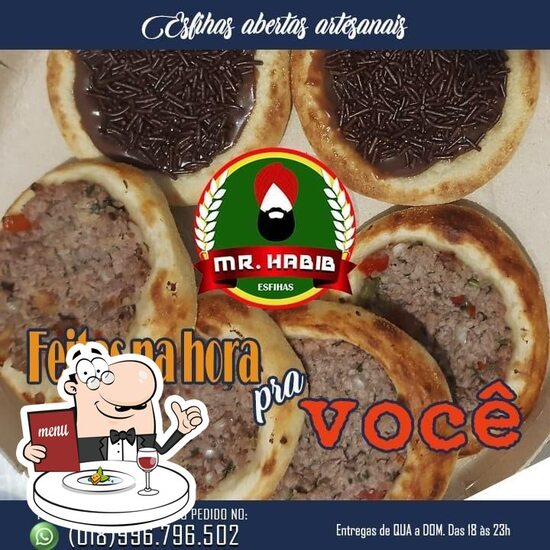 Menu at Mr. Habib Esfihas restaurant, Tupi Paulista