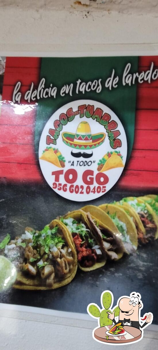 Menu at Tacos Tumbras restaurant, Laredo