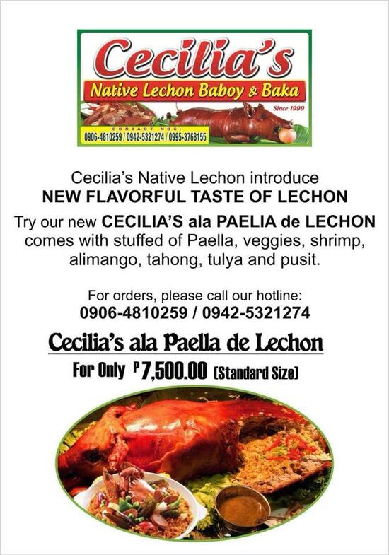 Menu at Cecilia's Native Lechon Baboy & Baka Marilao restaurant, Marilao