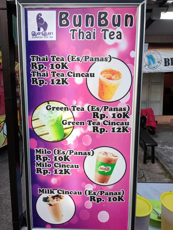 Menu at BunBun Thai Tea cafe, Tarakan