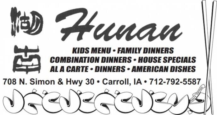 Menu at Hunan Chinese Restaurant, Carroll