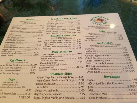 Menu at Breakfast Cafe Ocean City, Ocean City