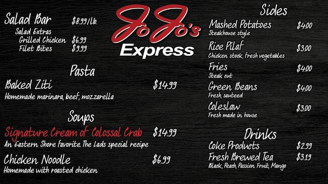 Menu at JoJo's Express restaurant, Gaithersburg