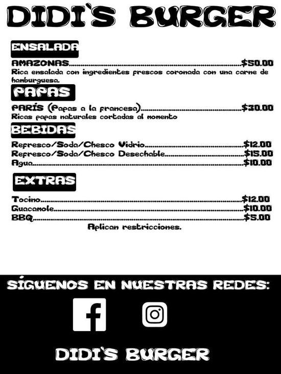 Menu at Didi´s Burger restaurant, Ojinaga