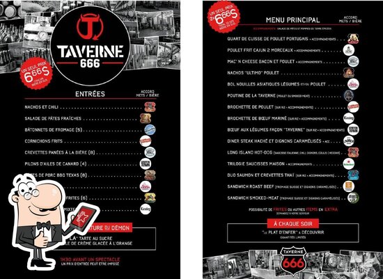 Menu au Taverne 666 pub et bar, Rimouski