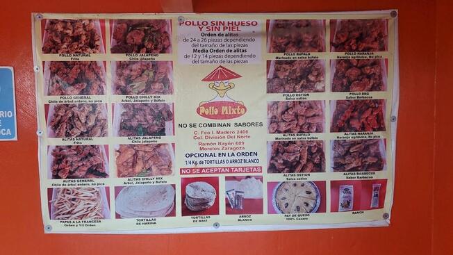 Carta del restaurante Pollo Mixto, Ciudad Juarez, Ramón Rayón 609