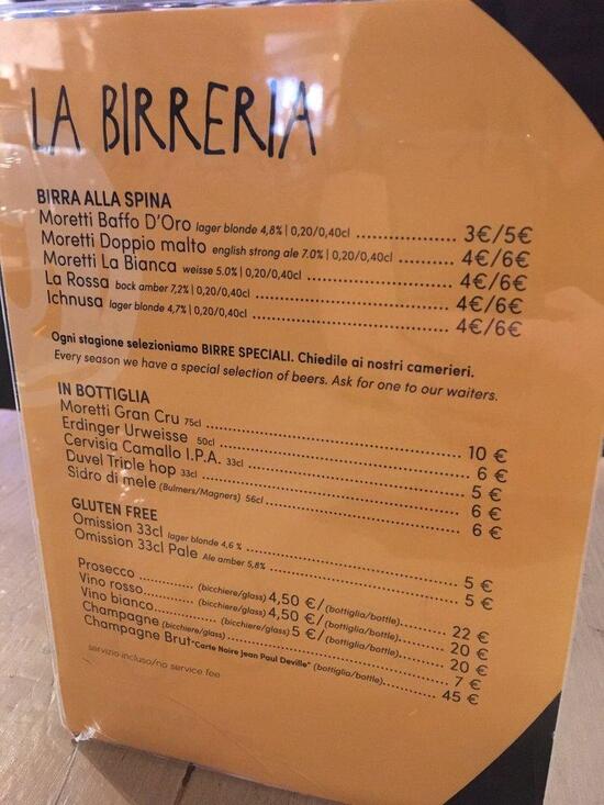 Menu at La birreria pub & bar, Florence