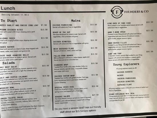 Menu at Founders & Co restaurant, Lara