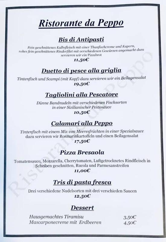 Speisekarte von Ristorante da Peppo restaurant, Scheßlitz