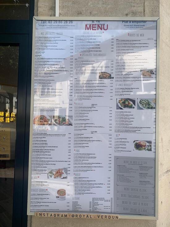 Menu at Royal Verdun restaurant, Verdun