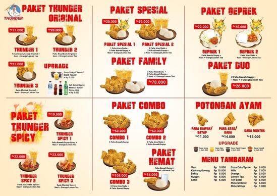 Carta del restaurante Thunder Fried Chicken Citra Raya, Cikupa