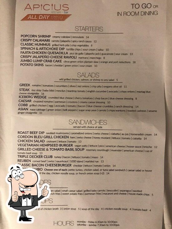 Menu at Apicius Open Kitchen restaurant, Houston