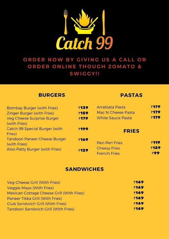 Menu at Catch 99, Vadodara
