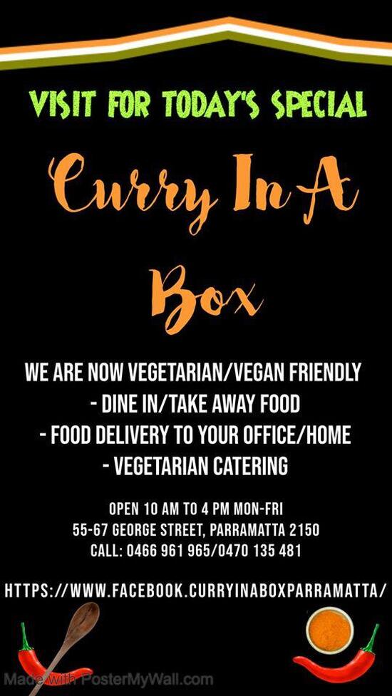 Menu at Curry in a Box restaurant, Parramatta
