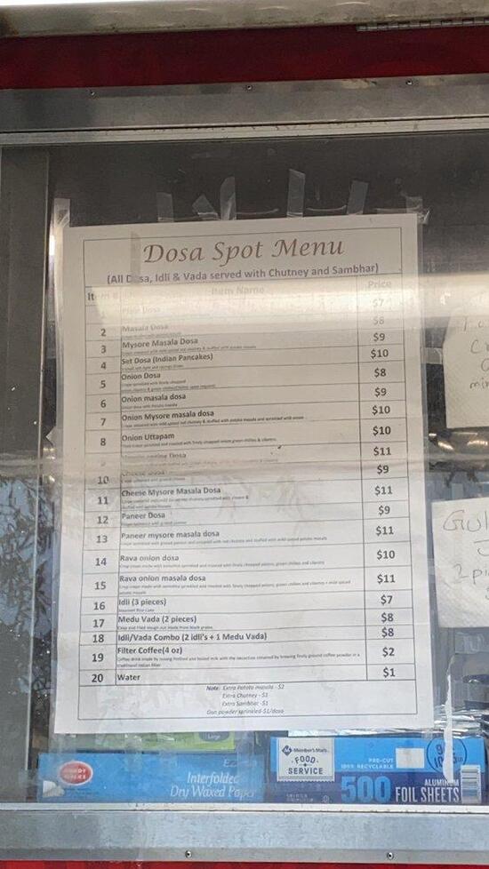 Menu at Dosa Spot, Jersey City, 30 Montgomery St