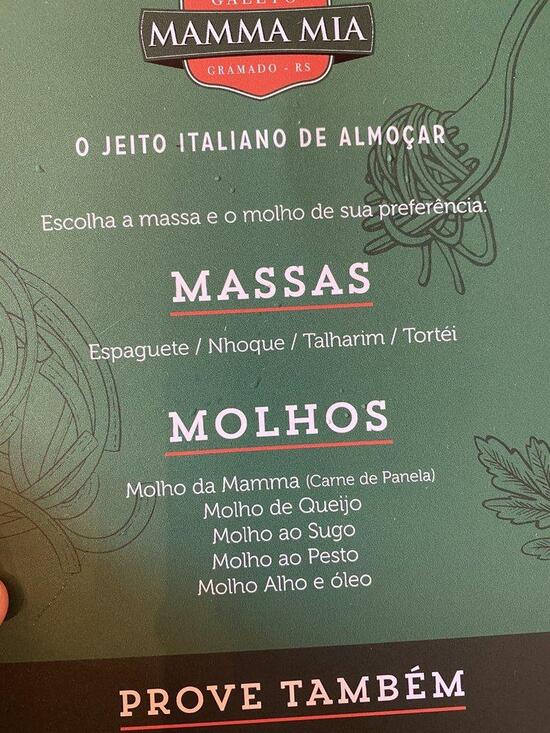 Menu em Galeto Mamma Mia de Gramado restaurante, Gramado