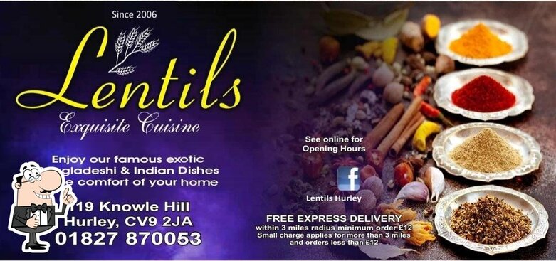 Menu at LENTILS Indian Takeaway restaurant, Hurley