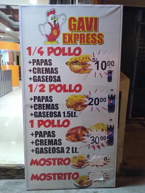 Menu at POLLERÍA "EL GAVILÁN" VELASCO restaurant, Villa el Salvador