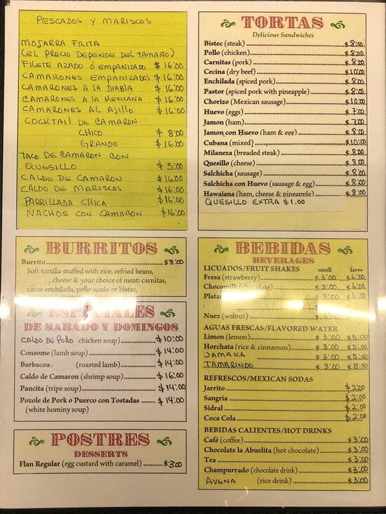 Menu at Los Potrillos restaurant, Bayonne, 150 Port Richmond Ave