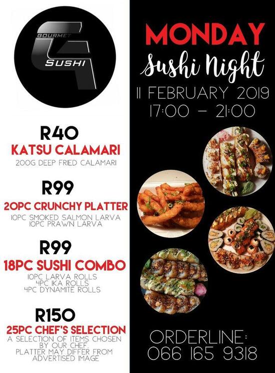Menu at Gourmet Sushi restaurant, Cape Town