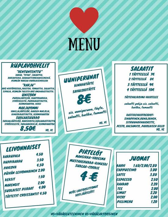 Menu at Frissamokka kahvila parturi-kampaamo cafe, Finland