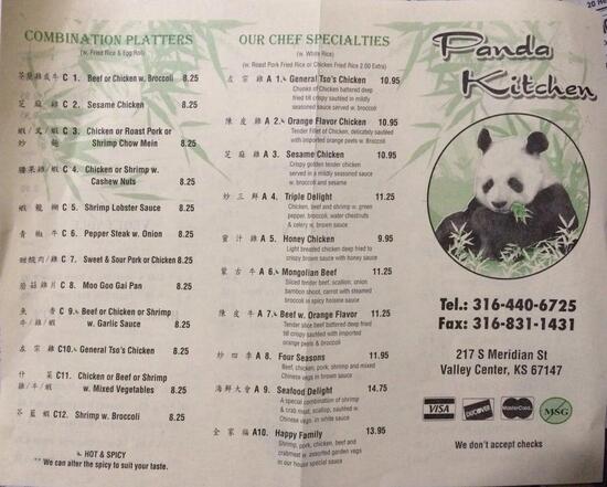Menu at Panda Kitchen Chinese restaurant, Valley Center