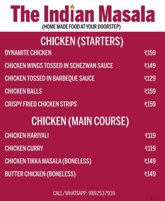 Menu at The Indian Masala, Dombivli