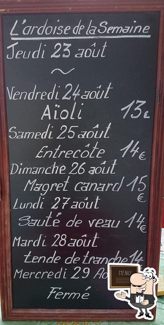 Menu au Café Restaurant des Voyageurs, Tanneron