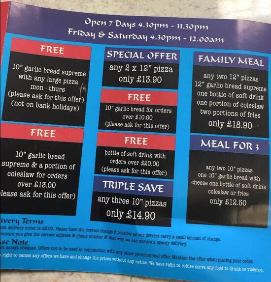 Menu at Pizza Experts fast food, Dronfield