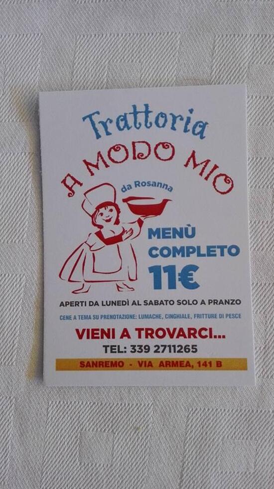 Speisekarte von Trattoria a modo mio restaurant, Sanremo