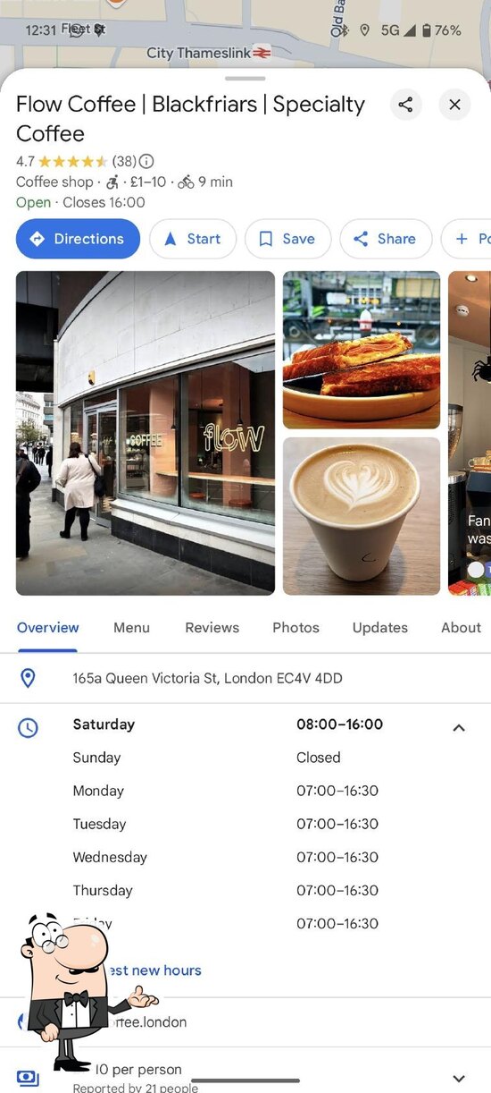 Flow Coffee, London, Blackfriars - Restaurant menu, prices and reviews