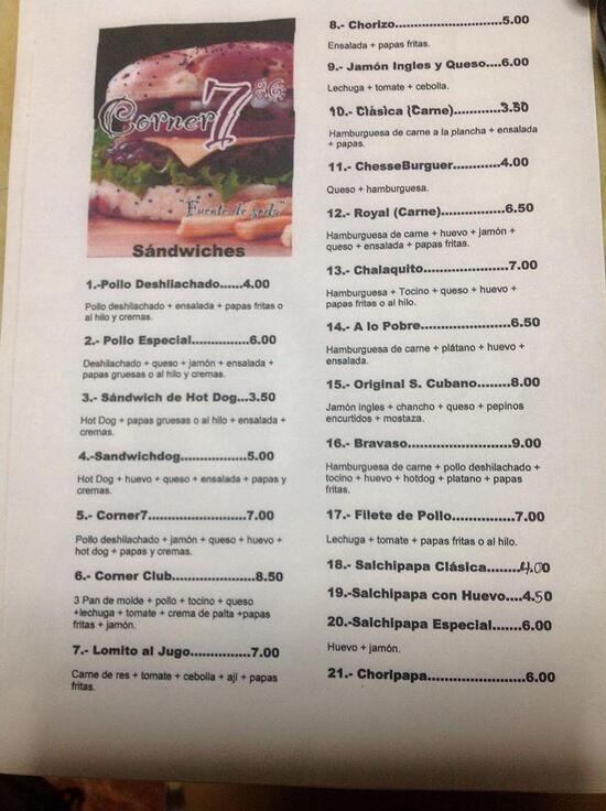 Menu at Corner 786 restaurant, Callao District