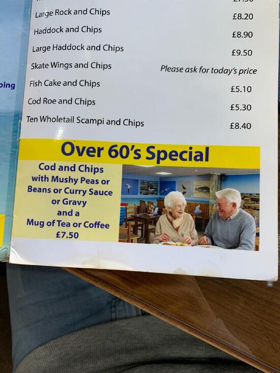 Menu at The Sheringham Trawler restaurant, Sheringham