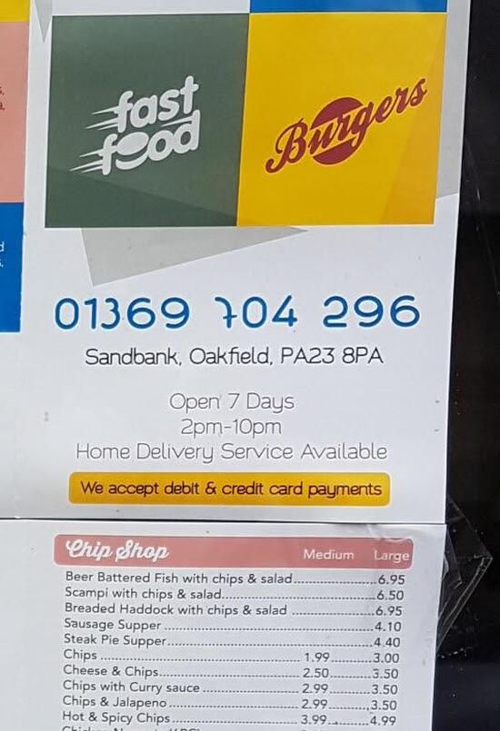 Menu at Oakfield Kebab & Fast food, Dunoon
