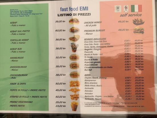 Menu at Fast food EMI - RABAC, Rabac