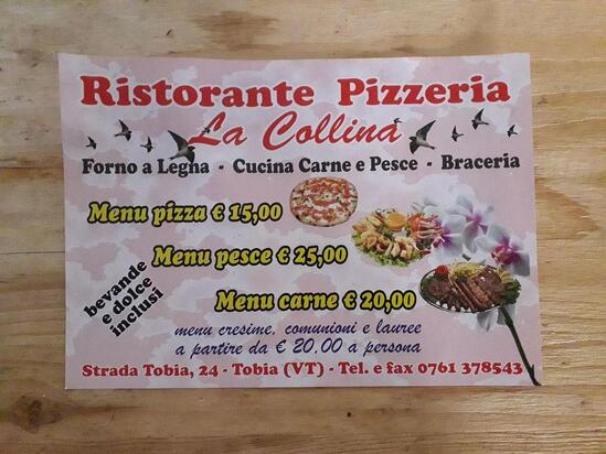 Menu at Ristorante Pizzeria La Collina, Tobia