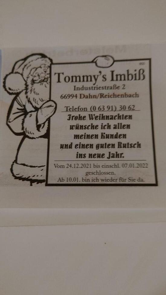 Speisekarte von Tommys Imbiss pub & Bar, Dahn