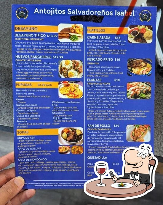 Menu at Antojitos Salvadoreño Isabel restaurant, Montgomery Village