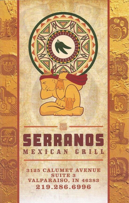 Menu at Serranos Mexican Grill restaurant, Valparaiso