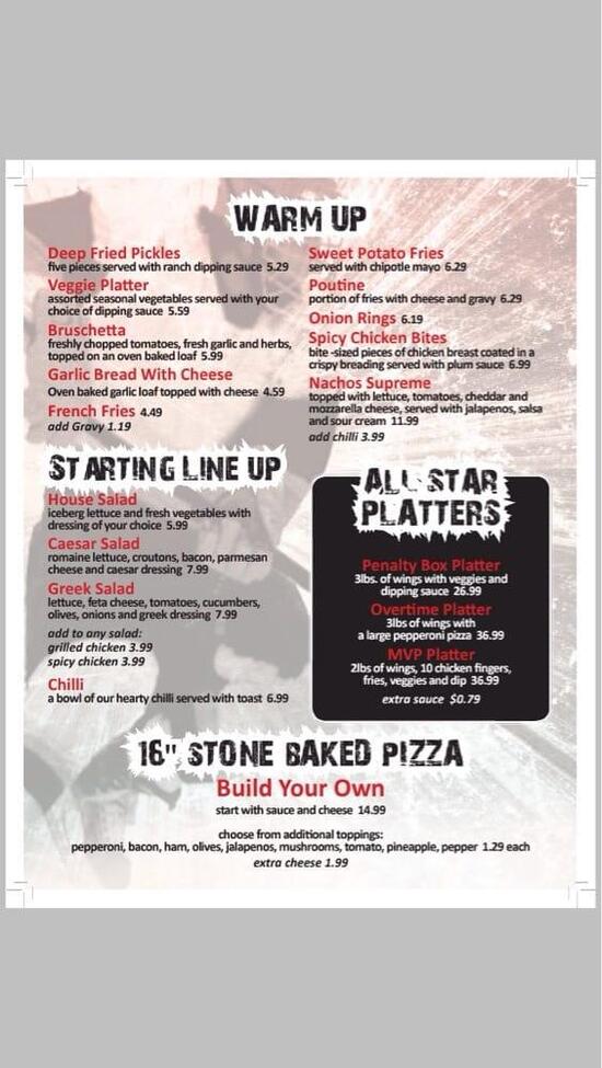 Menu at The Penalty Box pub & bar, Toronto