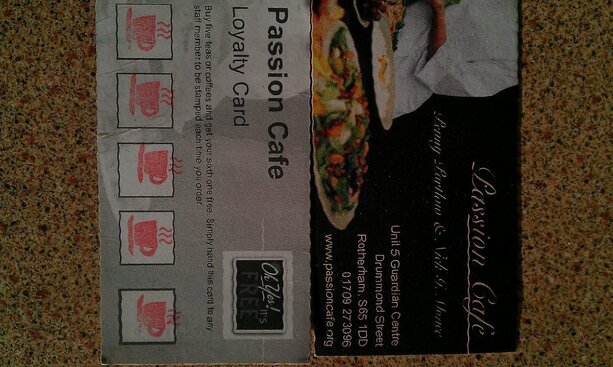 Menu at Passion Cafe, Rotherham