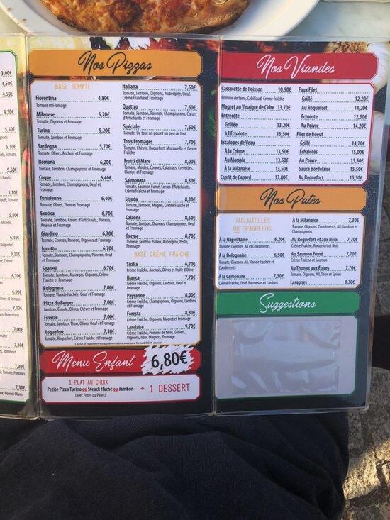 Menu at La Strada pizzeria, La Réole