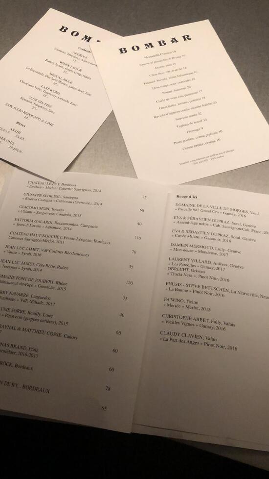 Menu da BOMBAR, Ginevra