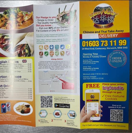 Menu at HAPPY VALLEY restaurant, Norwich