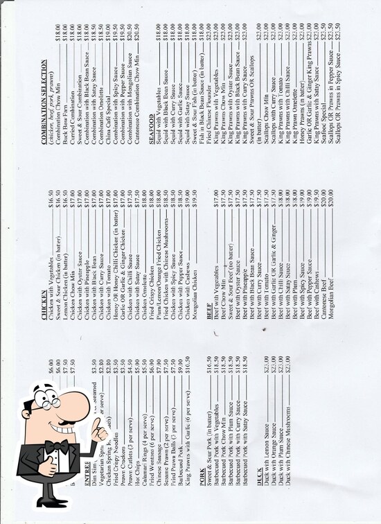 Menu at China Cafe, Huonville, 5 Huon Village
