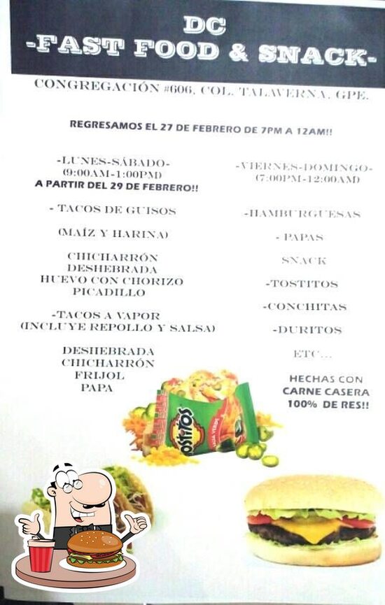 Menu at Dc Fast Food & Snack, Guadalupe