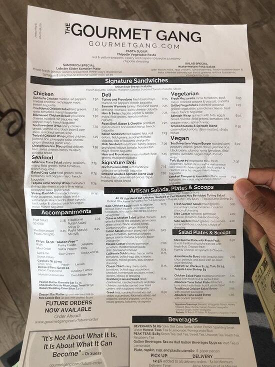 Carta del restaurante Gourmet Gang, Norfolk, 482 E Main St